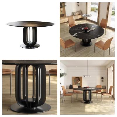 China Round Ceramic Marble Dining Table 6 Person 135cm with Steel Base for Restaurant for sale
