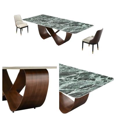 China Modern Stainless Steel Dining Table 240x110x75cm Ceramic Marble Top 6-12 Seater for sale