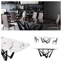 China Luxury Italian Modern Marble Dining Table and Chairs Set 220x100x75 cm Ceramic Marble Top for sale