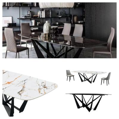 China Luxury Italian Modern Marble Dining Table and Chairs Set 220x100x75 cm Ceramic Marble Top for sale
