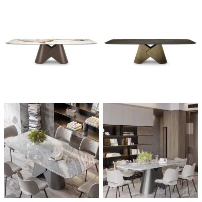 China South American Style Modern Simple Rectangle Personality Metal Base Table Marble Top Dining Table for sale