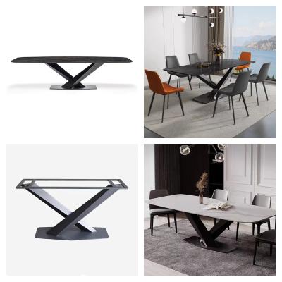 China Luxury 10 Person Ceramic Marble Top Dining Table 220x100x75 cm Steel Base for sale