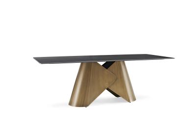 China Modern Italian Luxury Ceramic Marble Dining Table 220x100x75cm with Steel Brass Base for sale