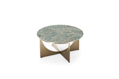 China Modern Gold Coffee Table with Ceramic Marble Top and Stainless Steel Base 90cm for sale
