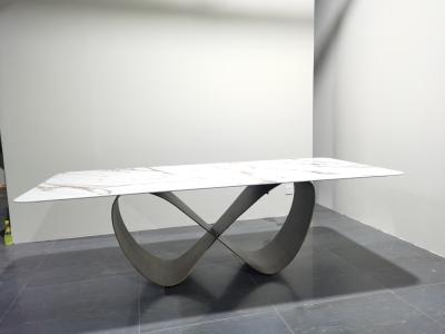 China Luxury Custom 12 Seater Rectangle Ceramic Marble Dining Table 240x110x75 cm Stainless Steel Base for sale
