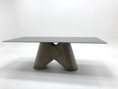 China Rectangular Marble Dining Table Set 220x100x75cm Ceramic Marble Top Steel Brass Base for sale