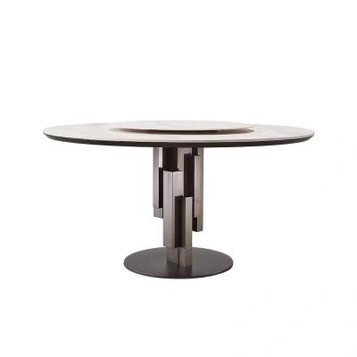 China Modern Round Marble Top Dining Table 135cm with Rotating Lazy Susan Stainless Steel Base for sale