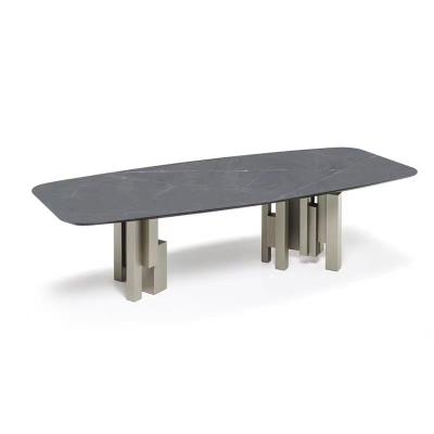 China Customizable Sintered Stone Dining Table 240x110cm with Stainless Steel Base for sale