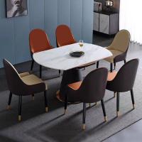 China Luxury European Style Dining Table Set Ceramic Marble Top Stainless Steel Base 135cm for sale