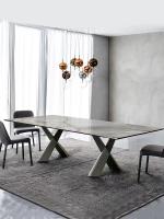 China Modern Ceramic Marble Dining Table Set 240x110x75 cm Steel Brass Base for sale
