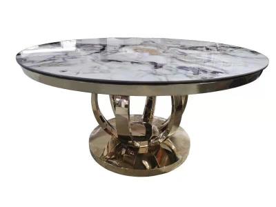 China Modern Round Marble Top Dining Table 150cm with Rotating Lazy Susan and Champagne Gold Leg for sale