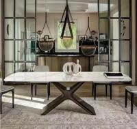 China Ceramic Marble Top Dining Table 160x90x75 cm Steel Legs Rectangle Set for Living Room for sale
