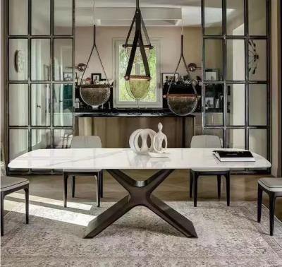 China Ceramic Marble Top Dining Table 160x90x75 cm Steel Legs Rectangle Set for Living Room for sale