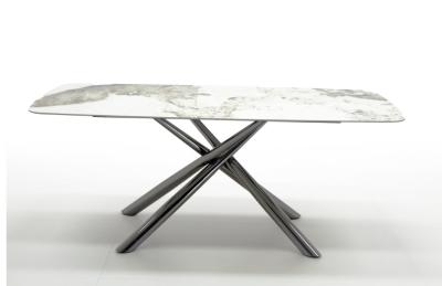 China Modern 6 Seater Marble Dining Table Set 180x90x75 cm Black Stainless Steel Luxury for sale