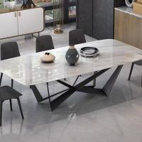 China Modern Ceramic Marble Top Dining Table Set 220x100x75cm with Steel Legs for Home for sale