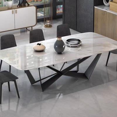 China Modern Ceramic Marble Top Dining Table Set 220x100x75cm with Steel Legs for Home for sale
