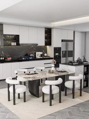 China Modern European Ceramic Marble Top Dining Table Set 240x110x75 cm Stainless Steel Legs for sale