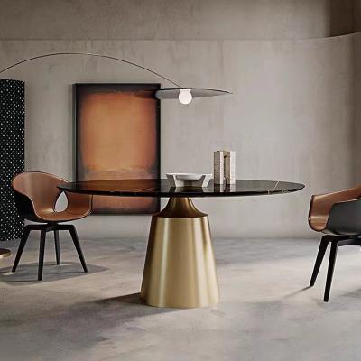 China Modern Luxury Stainless Steel Round Dining Table Italian Ceramic Marble Dining Table With Chairs for sale