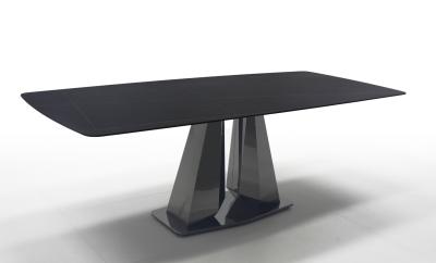 China Modern Black Ceramic Marble Dining Table 220x100x75cm Stainless Steel Base for sale