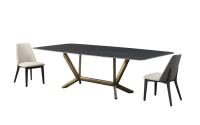 China Large Space Saving Popular Marble Sintered Stone Ceramic Top Frame Metal Leg Dining Table for sale