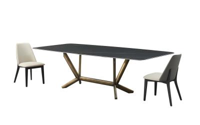 China Large Space Saving Popular Marble Sintered Stone Ceramic Top Frame Metal Leg Dining Table for sale