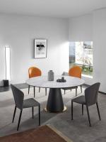 China Italian Folding Marble Round Dining Table 135cm Ceramic Top Metal Base with Lockers for sale