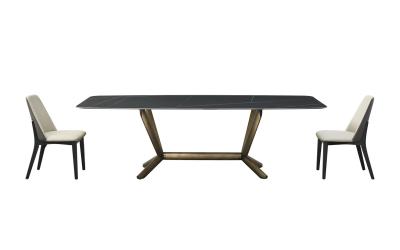 China Italian Luxury Ceramic Marble Top Dining Table 200x100x75 cm Stainless Steel Base for sale