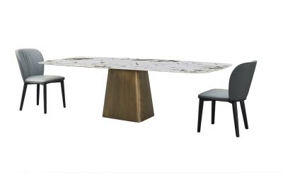 China Ceramic Marble Dining Table Set 180x90x75 cm Stainless Steel Brushed Bronze Base for sale