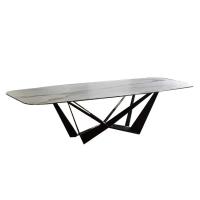 China 10 Seater Ceramic Marble Top Dining Table 220x100x75 cm Stainless Steel Leg for sale