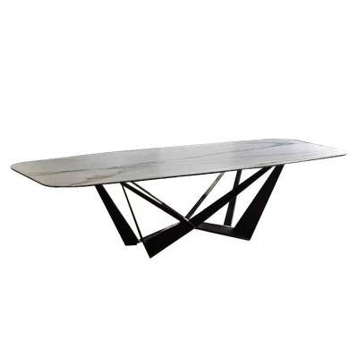 China 10 Seater Ceramic Marble Top Dining Table 220x100x75 cm Stainless Steel Leg for sale