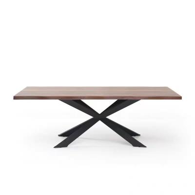 China Custom Solid Wood Rectangle Dining Conference Table 200x100x75 cm MDF Walnut Veneer Metal Legs for sale