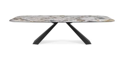 China Zisen Luxury Ceramic Marble Dining Table 220x100x75 cm Steel Base for sale