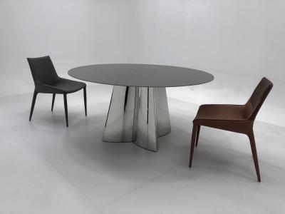 China Small 6-Seater Italian Dining Table with Stainless Steel Legs and Ceramic Marble Top 150cm for sale