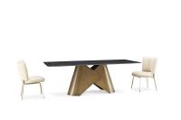 China Modern Ceramic Marble Dining Table Set 220x100x75cm Steel Brushed Brass Base for sale