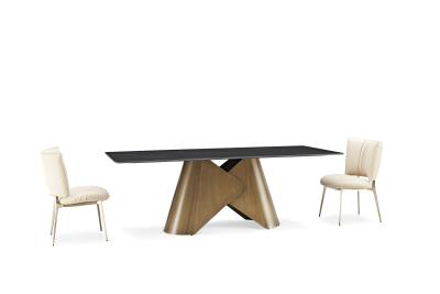 China Modern Ceramic Marble Dining Table Set 220x100x75cm Steel Brushed Brass Base for sale