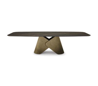 China Italy Design Ceramic Marble Dining Table 220x100x75cm Steel Brushed Brass Base for sale