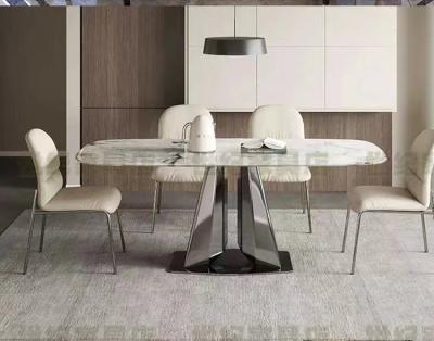China Wholesale Ceramic Marble Top Dining Table Set with 6 Chairs 220x100x75cm Stainless Steel Legs for sale