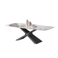 China Modern Ceramic Marble Dining Table 200x100x75 cm Sintered Stone Top Steel Leg for sale