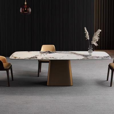 China Italian Modern Ceramic Marble Dining Table Set 220x100x75cm Stainless Steel Base for sale