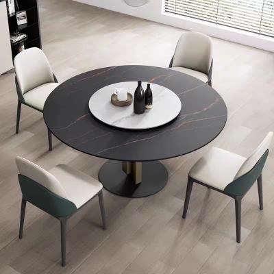 China Luxury Round Ceramic Marble Dining Table 135cm Stainless Steel Brushed Champagne Base for sale