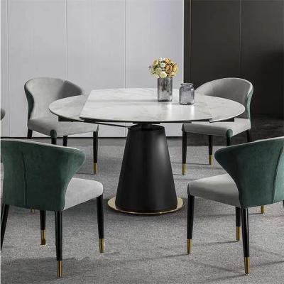 China Italian Modern Ceramic Marble Extendable Dining Table 135x90x75 cm Steel Base for sale