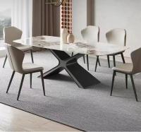 China Steel Modern Dining Room Table And Chairs Rectangular Ceramic Marble Top Dining Table for sale