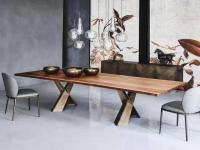 China Luxury 8-Seater Dining Table Set 200x100x75 cm MDF Walnut Veneer Steel Brass Leg for sale