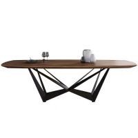 China Luxury Modern Wood Dining Table 220x100x75 cm MDF Walnut Veneer Black Metal Legs for sale