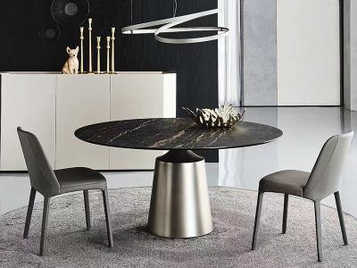 China Round Ceramic Marble Dining Table Set 6 Seater 150cm Brass Leg Stainless Steel Luxury Modern for sale