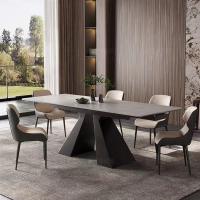 China Modern Rectangular Dining Table Set 6 8 Seater 160 220 cm Ceramic Marble Top Steel Leg for sale
