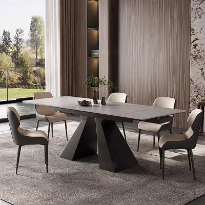 China Modern Rectangular Dining Table Set 6 8 Seater 160 220 cm Ceramic Marble Top Steel Leg for sale