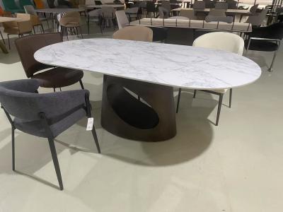 China Durable and Stylish Marble Top Metal Base Dining Table For Home Dining Room for sale