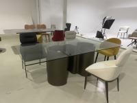 China Rectangular Tempered Glass Top Dining Table 220x100x75 cm Stainless Steel Base for sale