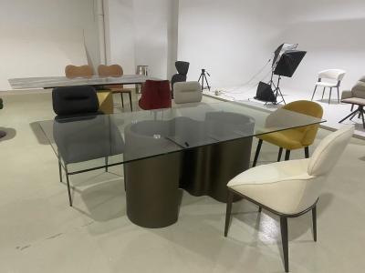 China Rectangular Tempered Glass Top Dining Table 220x100x75 cm Stainless Steel Base for sale